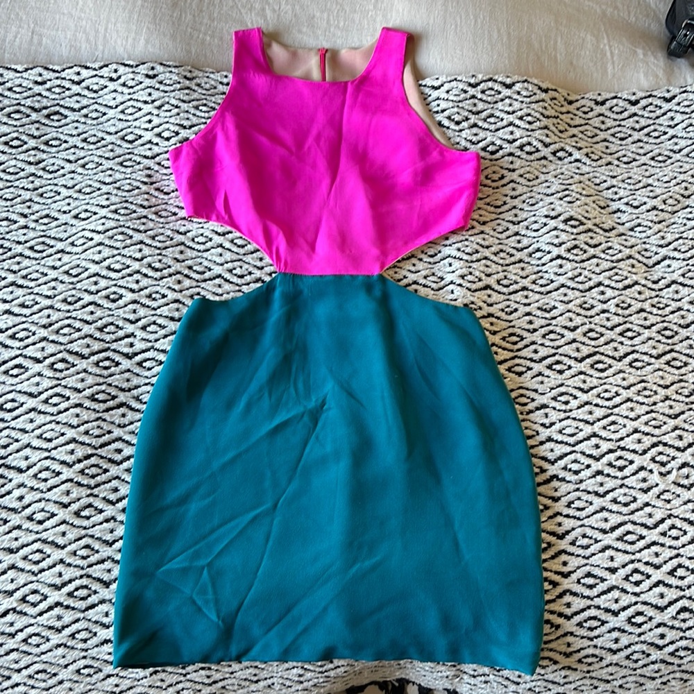 100% Silk Colorblock Mini Dress - Gem